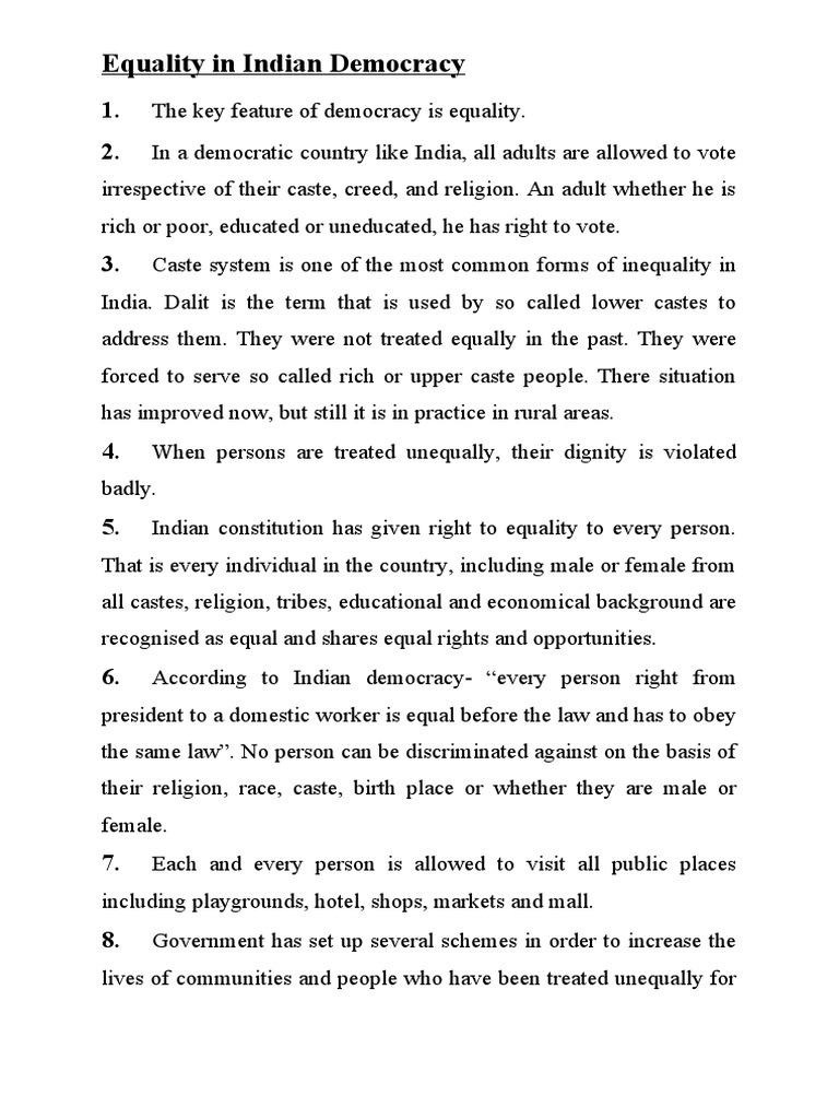 Equality in Indian Democracy Qs and Notes | PDF | Caste | Social Equality