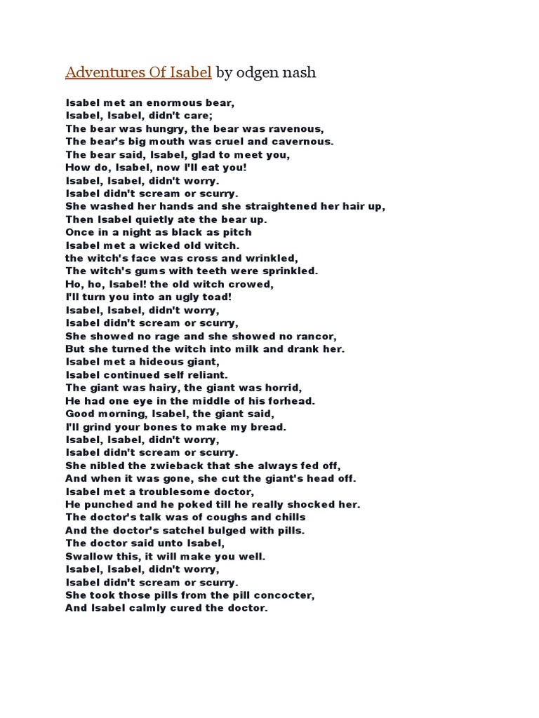 Adventures of Isabel English Chapter 1 | PDF | Poetry | Classics