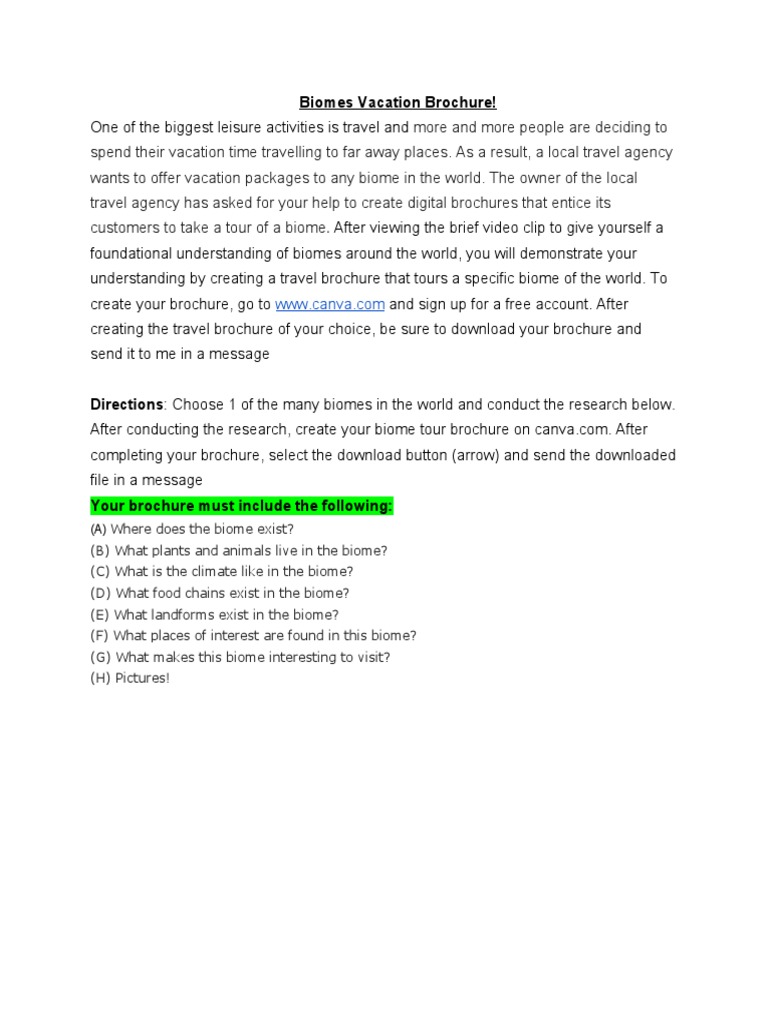 Biomes Vacation Brochure | PDF