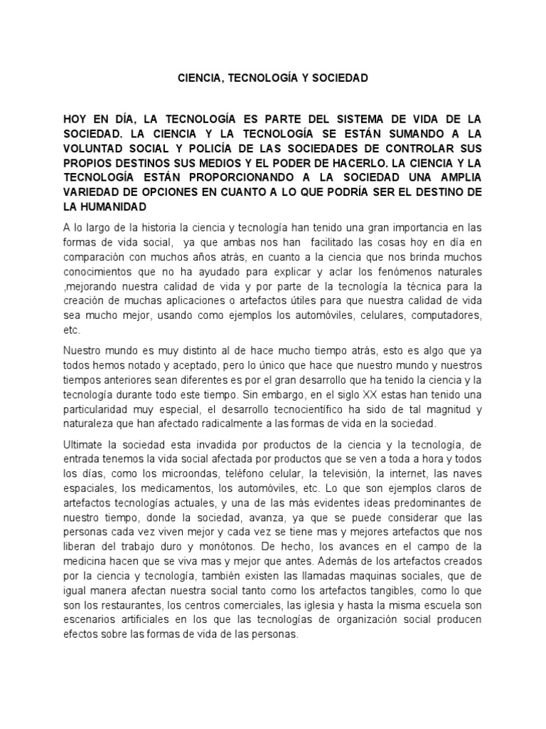 Ensayo Sobre Ciencia, Tecnología y Sociedad. | PDF | Sociedad | Vida