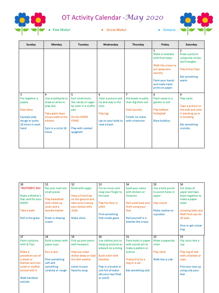May-2020-Ot Activity Calendar | PDF | Foods | Leisure