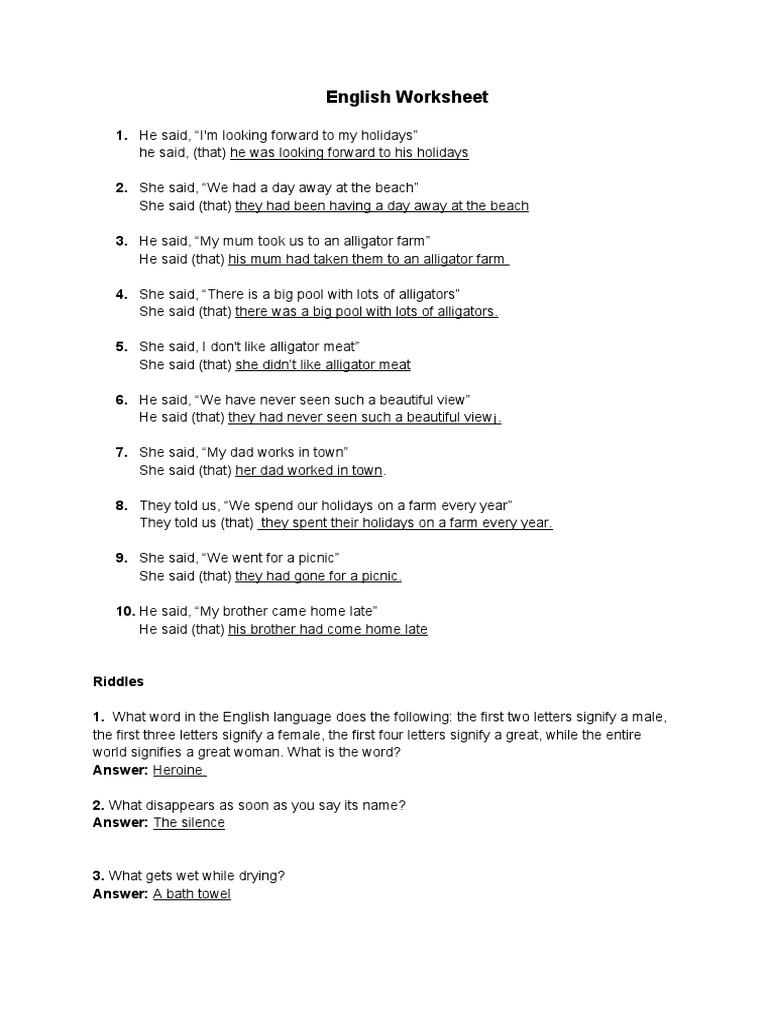 Riddles and English Worksheet | PDF