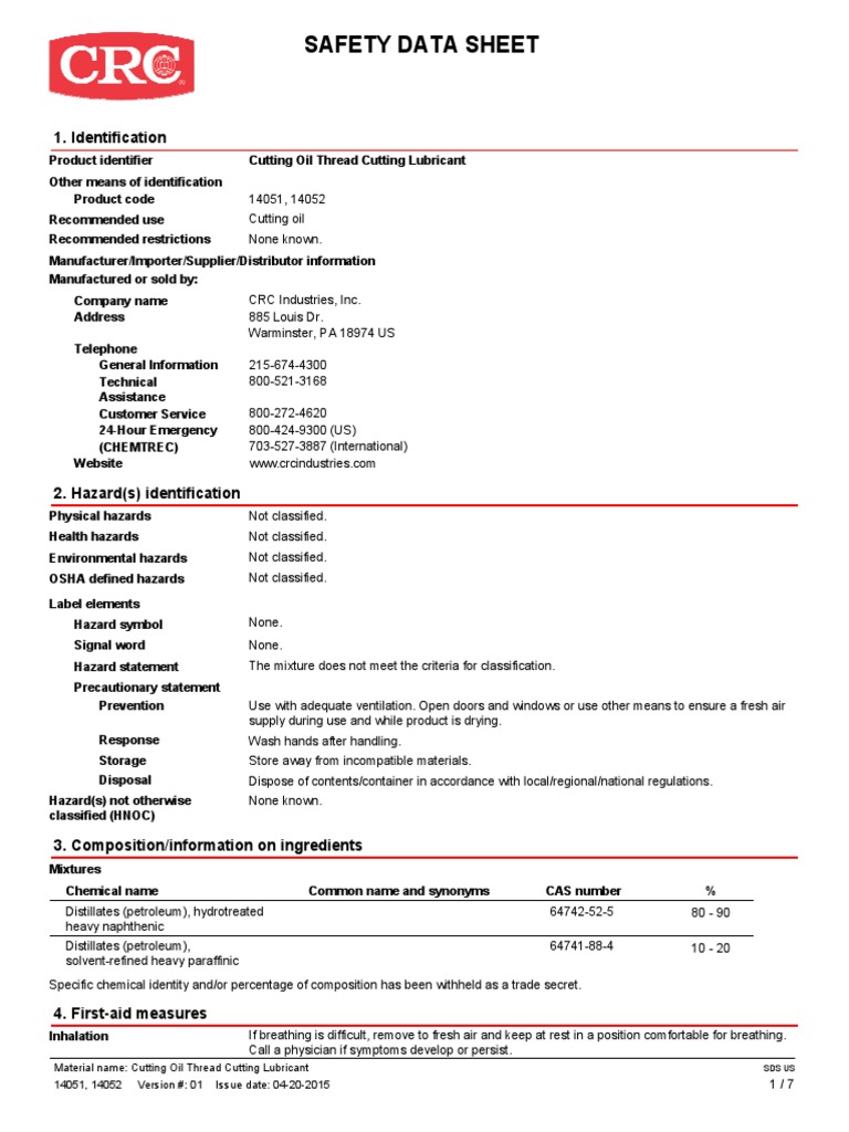 Safety Data Sheet: 1. Identification | PDF | Personal Protective ...