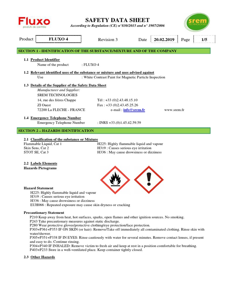 FLUXO 4 Safety Data Sheet | PDF | Toxicity | Dangerous Goods