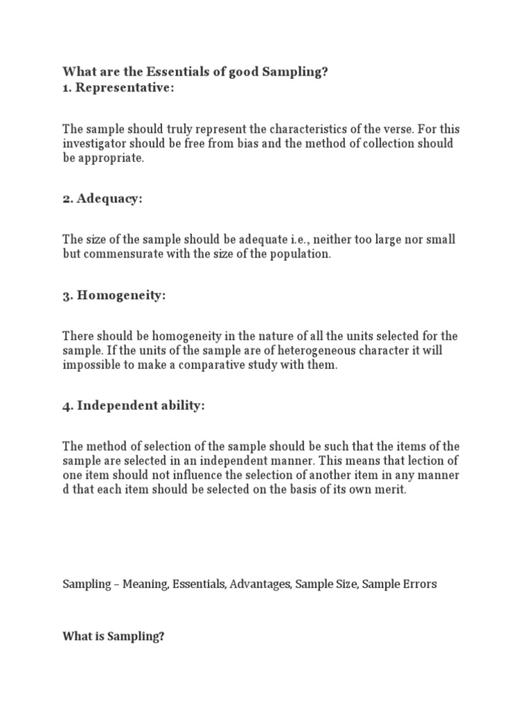 What Are The Essentials of Good Sampling? 1. Representative | PDF ...