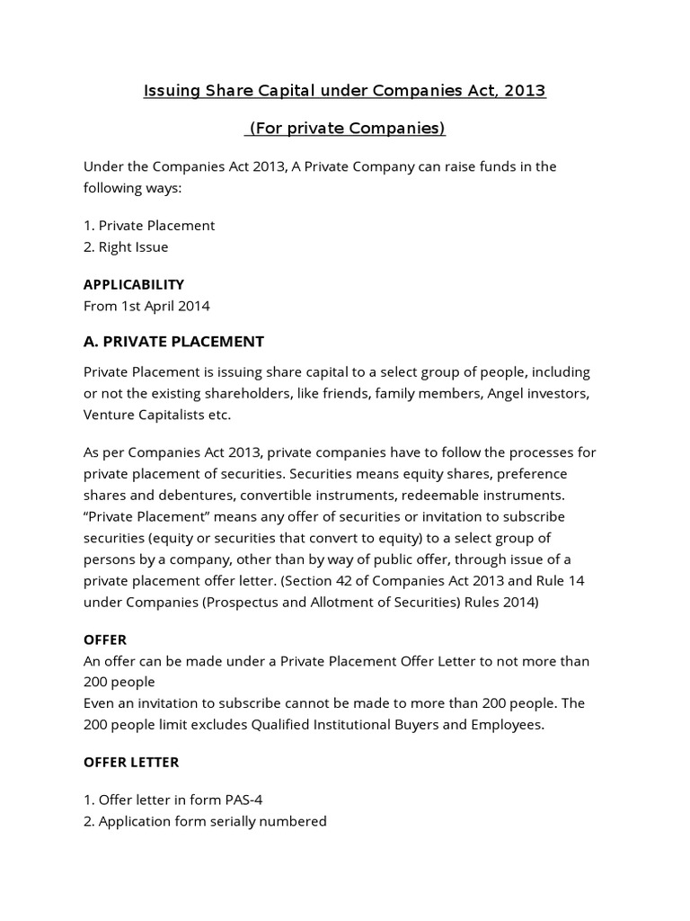 Issuing Share Capital Under Companies Act, 2013 (For Private Companies ...