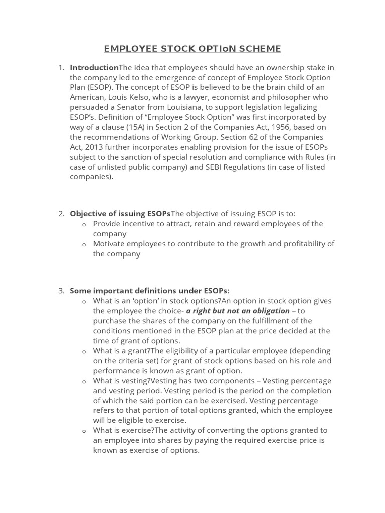 Employee Stock Option Scheme | PDF | Employee Stock Option | Option ...