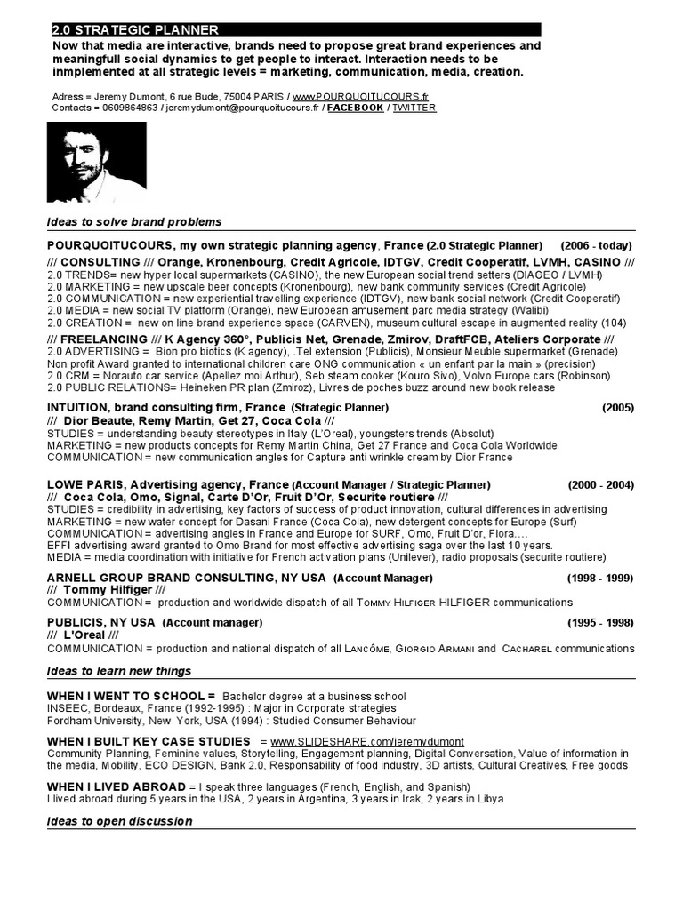 Jeremy Dumont, Strategic Planner | PDF | Advertising | Media ...