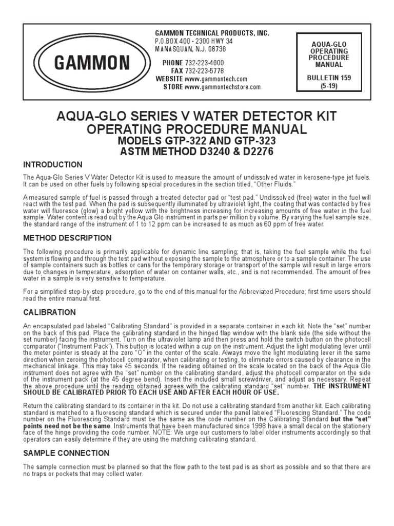 Gammon: Aqua-Glo Series V Water Detector Kit Operating Procedure Manual ...