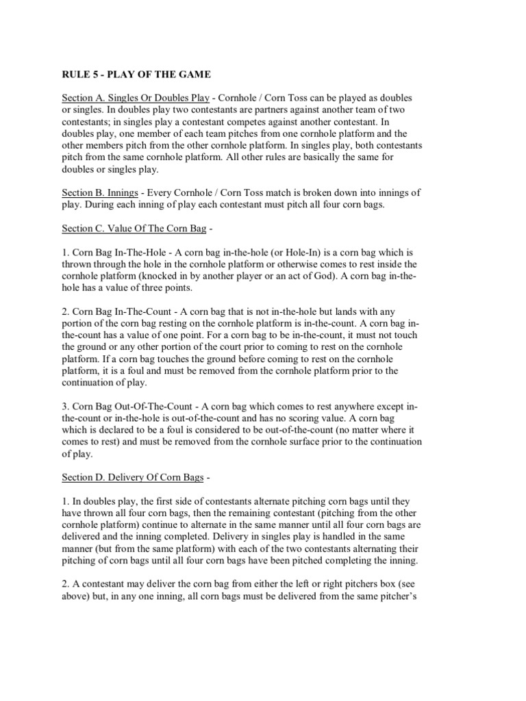 The Official Rules of Cornhole/Corn Toss: Scoring Methods, Gameplay ...