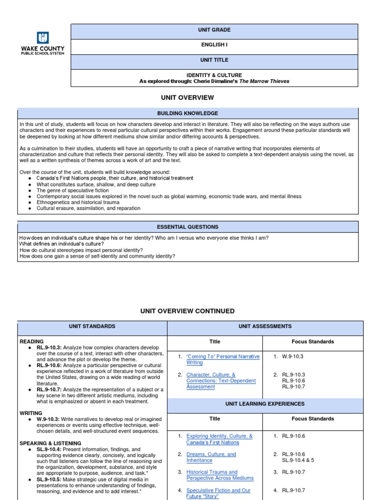 Marrow Thieves Unit Guide | PDF | Narrative | Identity (Social Science)
