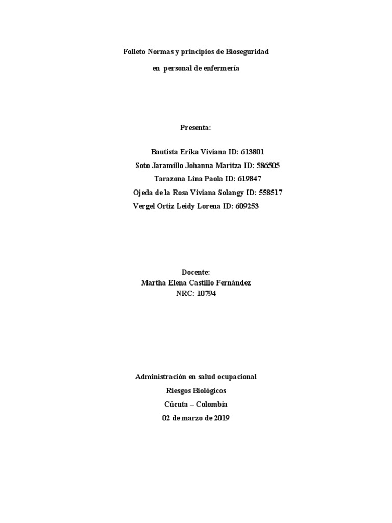 Folleto Normas y Principios de Bioseguridad Actividad 5 | PDF | VIH ... Folleto Normas y Principios de Bioseguridad Actividad 5 | PDF | VIH ...
