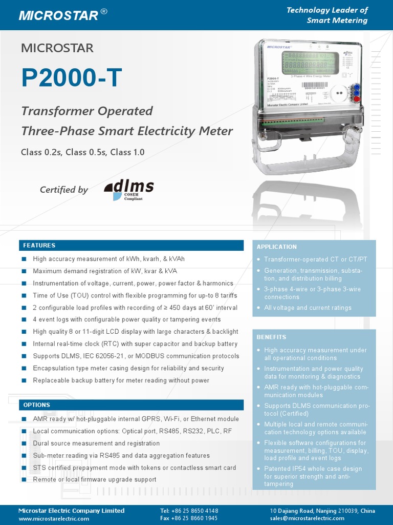 Microstar P2000 T Transformer Operated Smart Meter Datasheet NEW | PDF ...