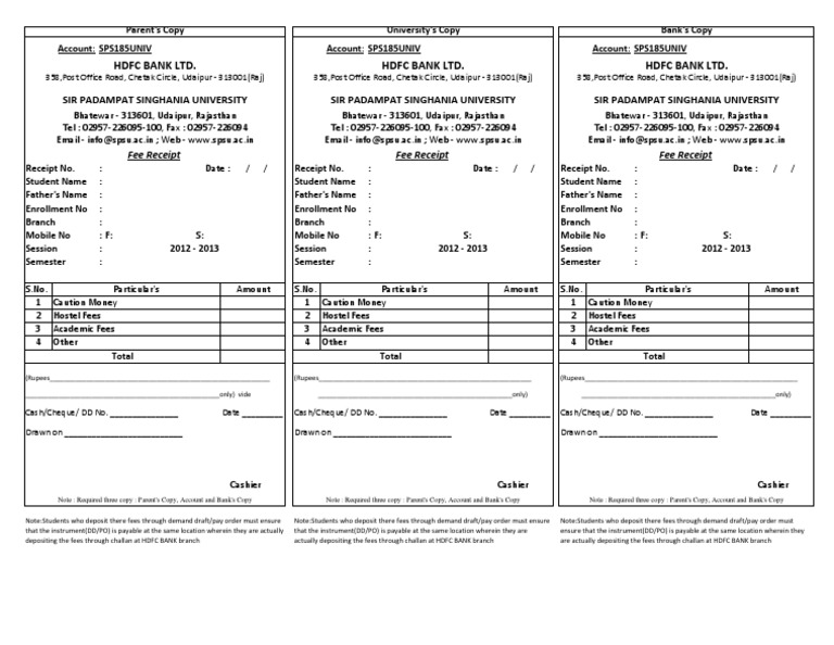 HDFC Bank Ltd. HDFC Bank Ltd. HDFC Bank LTD.: Fee Receipt Fee Receipt ...