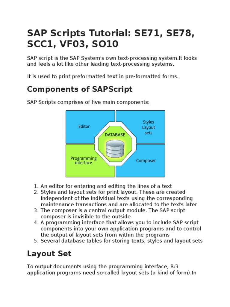 Sap Scripts Tutorial Se71 Se78 Scc1 Vf03 So10 Components Of Sapscript Pdf Page Layout