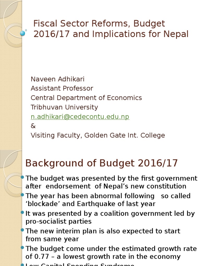 Fiscal Sector Reforms, Budget 2016/17 and Implications For Nepal | PDF ...
