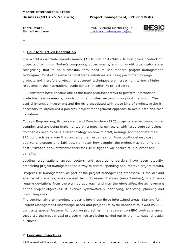 Syllabus Project Management EPC Risk, Mar 20 | PDF | Project Management ...