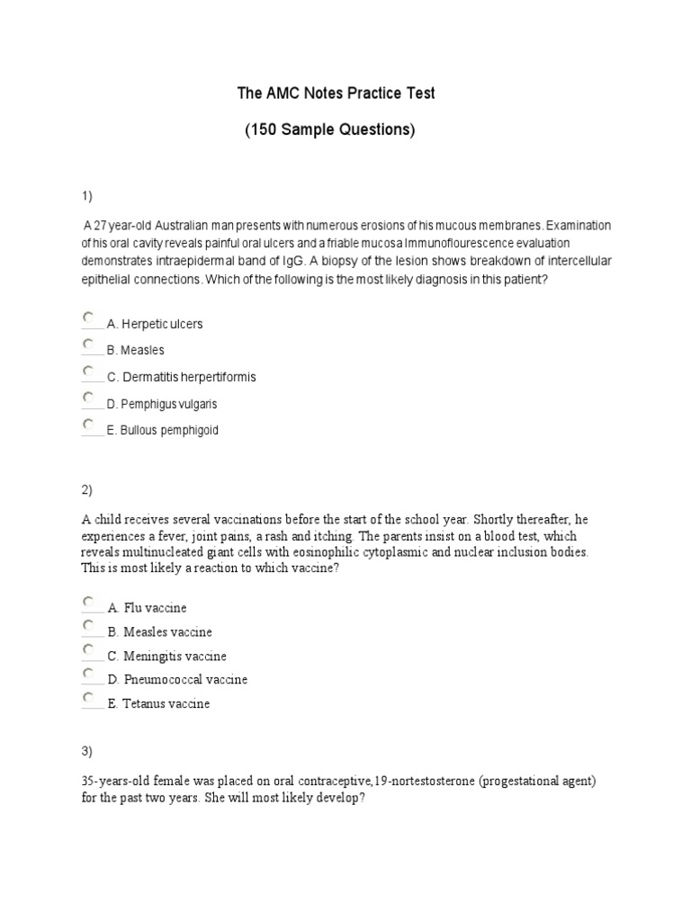 The AMC Notes Practice Test (150 Sample Questions) | PDF | Skeletal ...