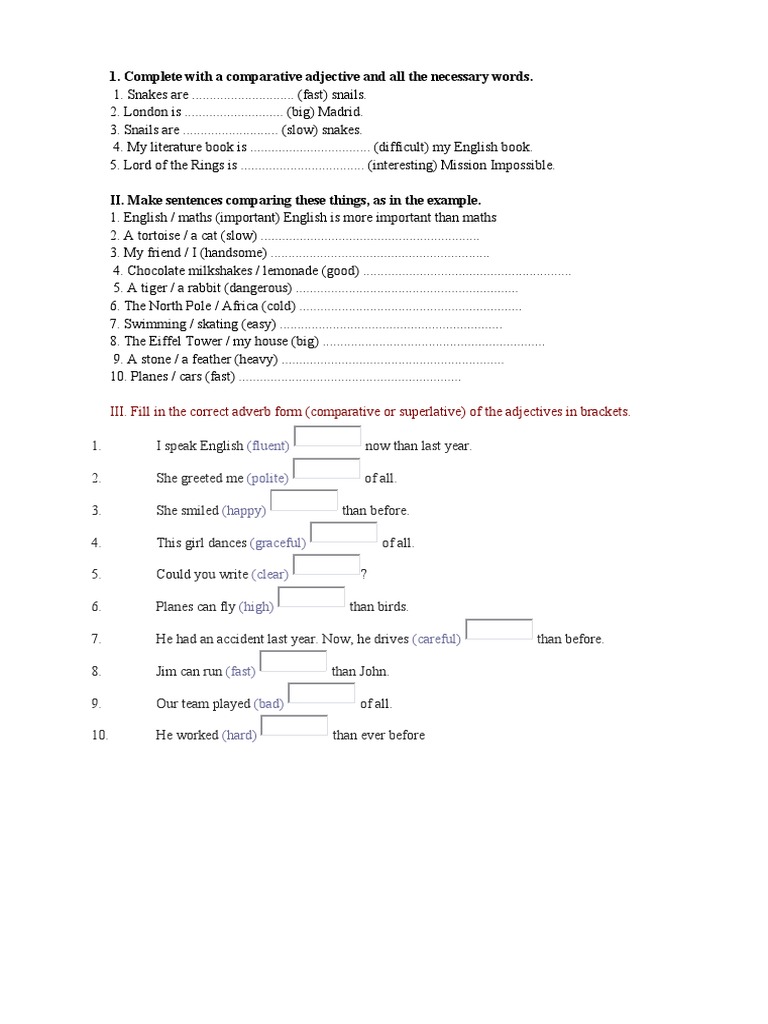 Complete With A Comparative Adjective and All The Necessary Words | PDF ...
