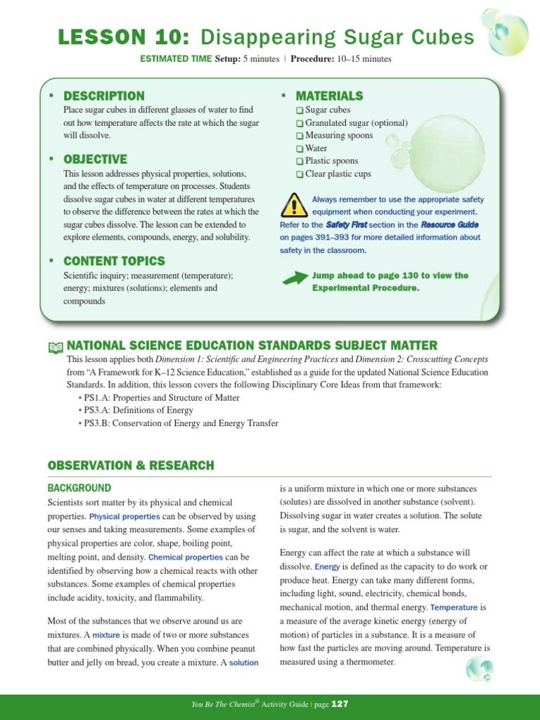 Disappearing Sugar Cubes PDF | PDF | Solution | Chemical Substances