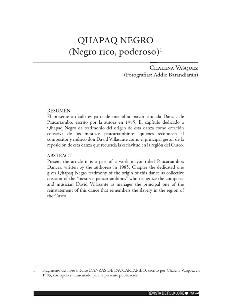 Origen y evolución de Qhapaq Negro | PDF | Bailes | Esclavitud