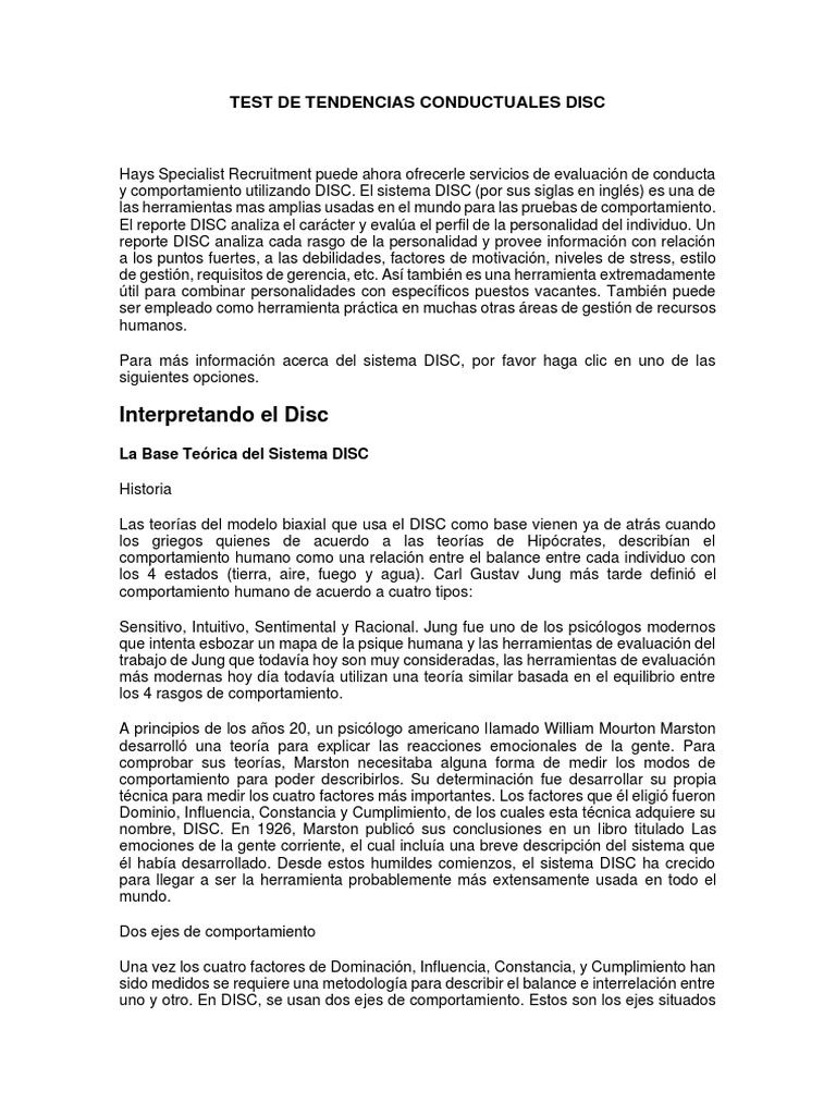 Manual Del Test Disc | Descargar gratis PDF | Comportamiento | Liderazgo