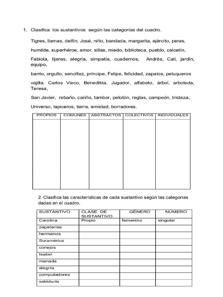 Taller de Sustantivos, Artículos, Adjetivos | PDF