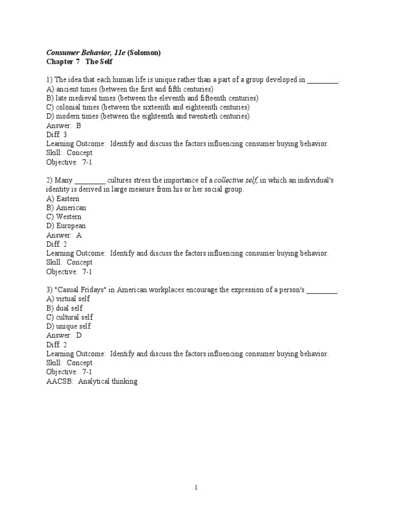 Chapter 7 The Self: Consumer Behavior, 11e (Solomon) | PDF | Id | Self