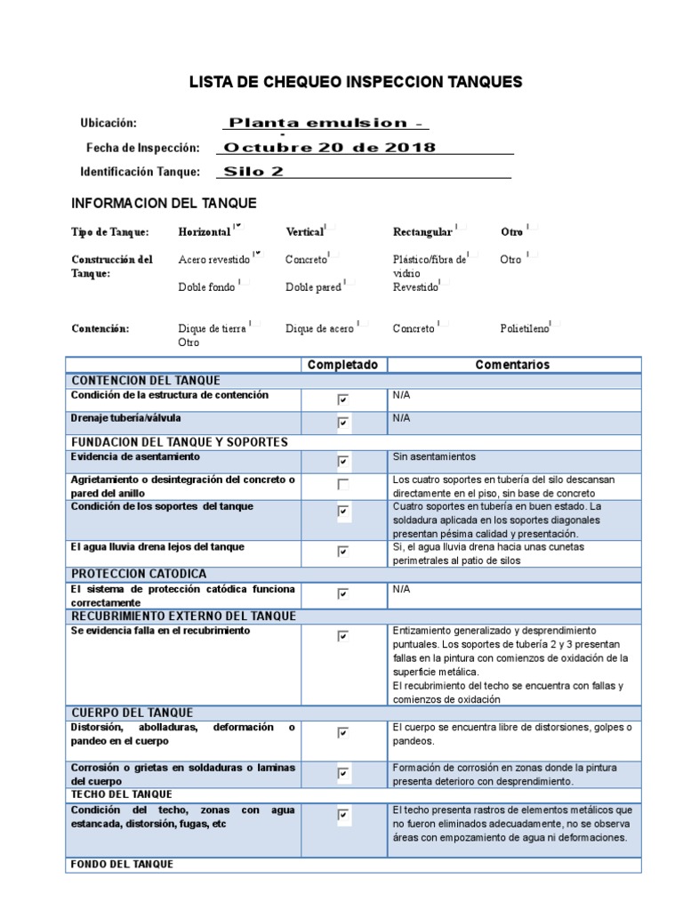 Checklist Silo # 2 | PDF | Tubería (transporte de fluidos) | Corrosión