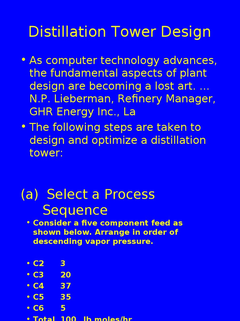 Distillation Tower Design Overview | PDF | Unit Operations | Distillation
