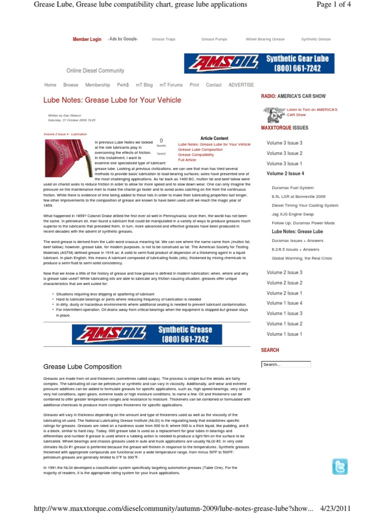 Lube Notes: Grease Lube For Your Vehicle: Online Diesel Community | PDF ...