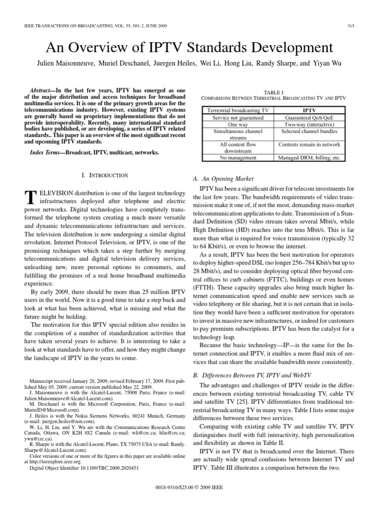 An Overview of IPTV Standards Development-Lvz PDF | PDF | Iptv ...