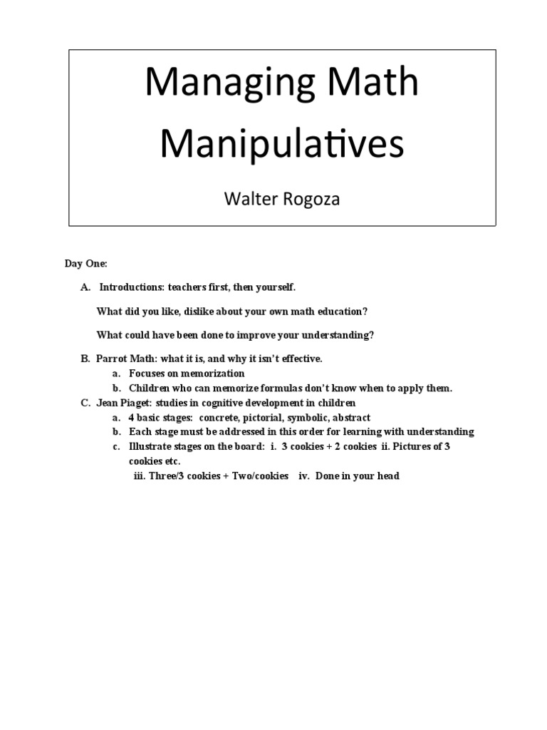 Managing Math Manipulatives: Walter Rogoza | PDF | Shape | Geometry