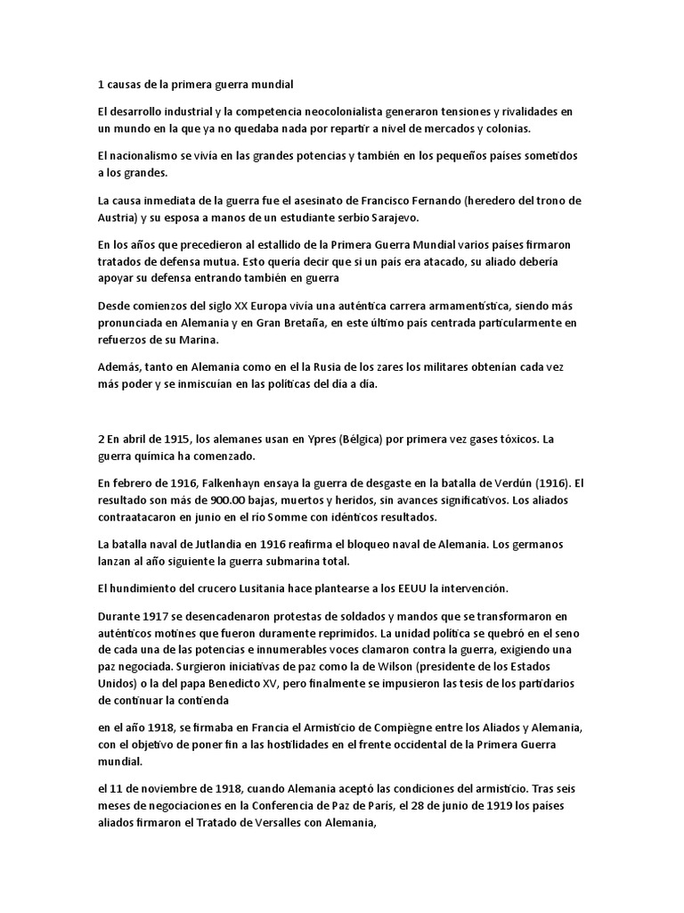 Causas de la Primera Guerra Mundial | PDF | Frente Occidental (Primera ...