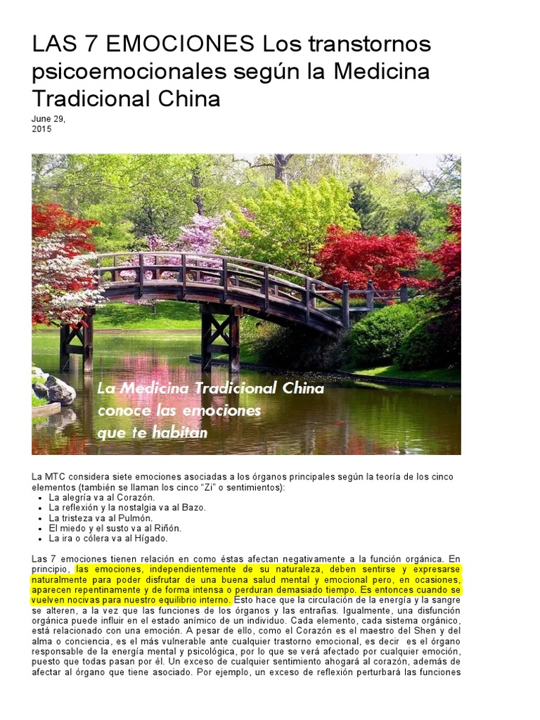 LAS 7 EMOCIONES Los Transtornos Psicoemocionales Según La MTC | PDF ...