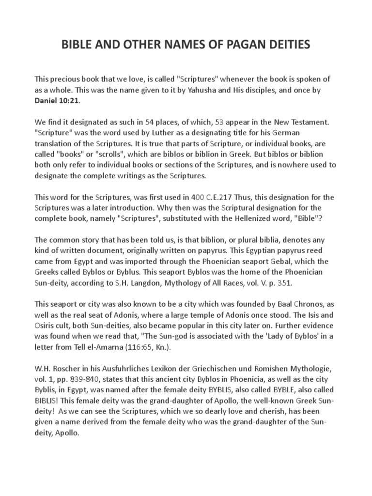 Bible and Other Names of Pagan Deities | PDF | Mythology | Religion And ...