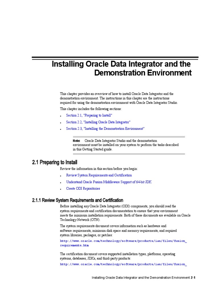 Installing Oracle Data Integrator and The Demonstration Environment ...