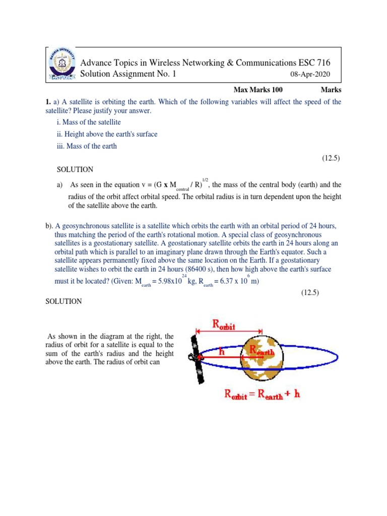 Solution Assign No 1 | PDF | Apsis | Orbit