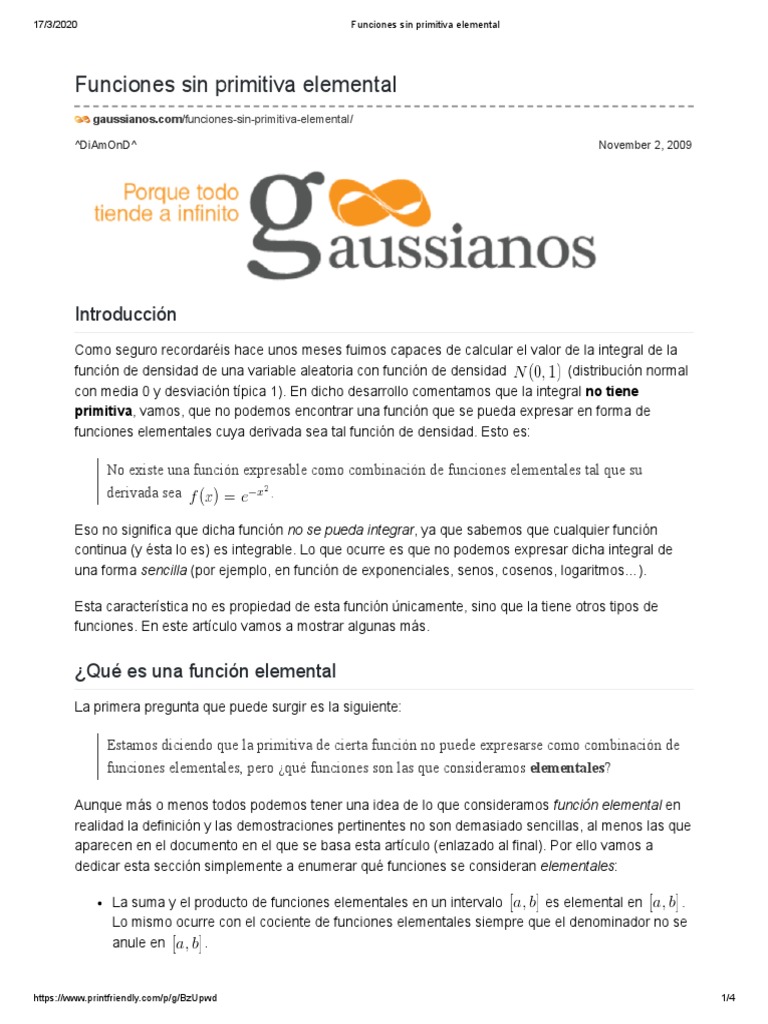 INTEGRALES NO ELEMENTALES Funciones Sin Primitiva Elemental | PDF ...