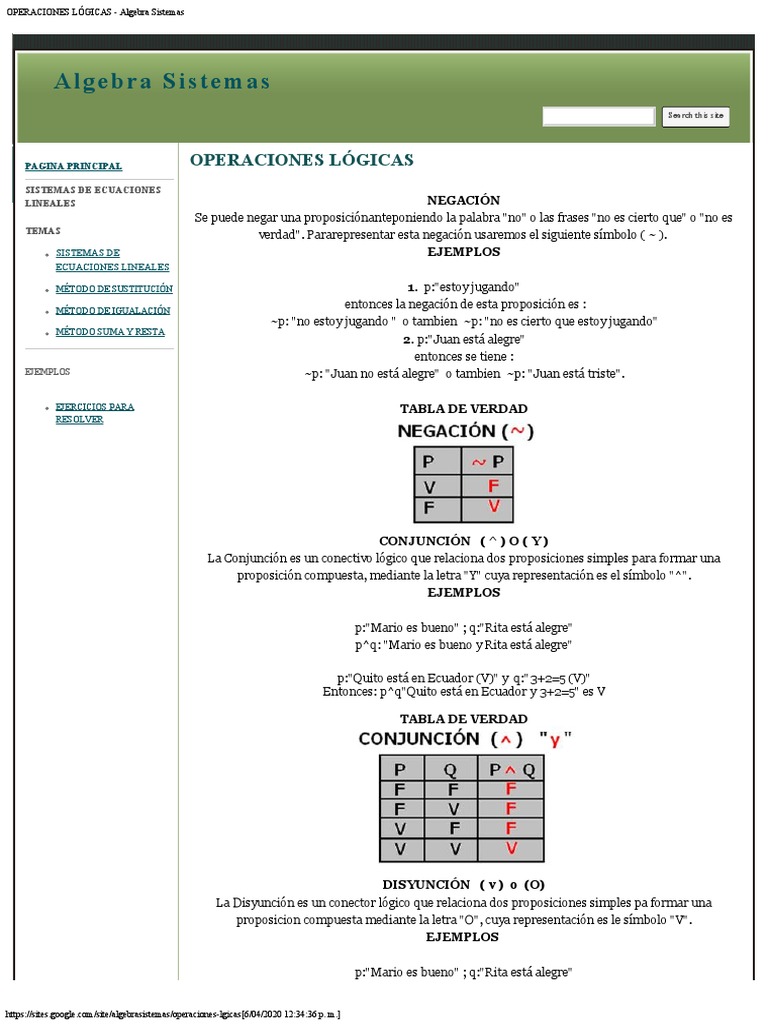 OPERACIONES LÓGICAS - Algebra Sistemas | PDF | Si y solo si ...