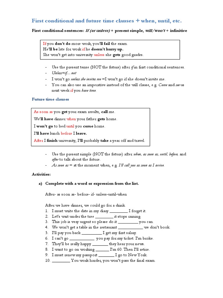 First Conditional and Future Time Clauses b1 | PDF | Morphology ...