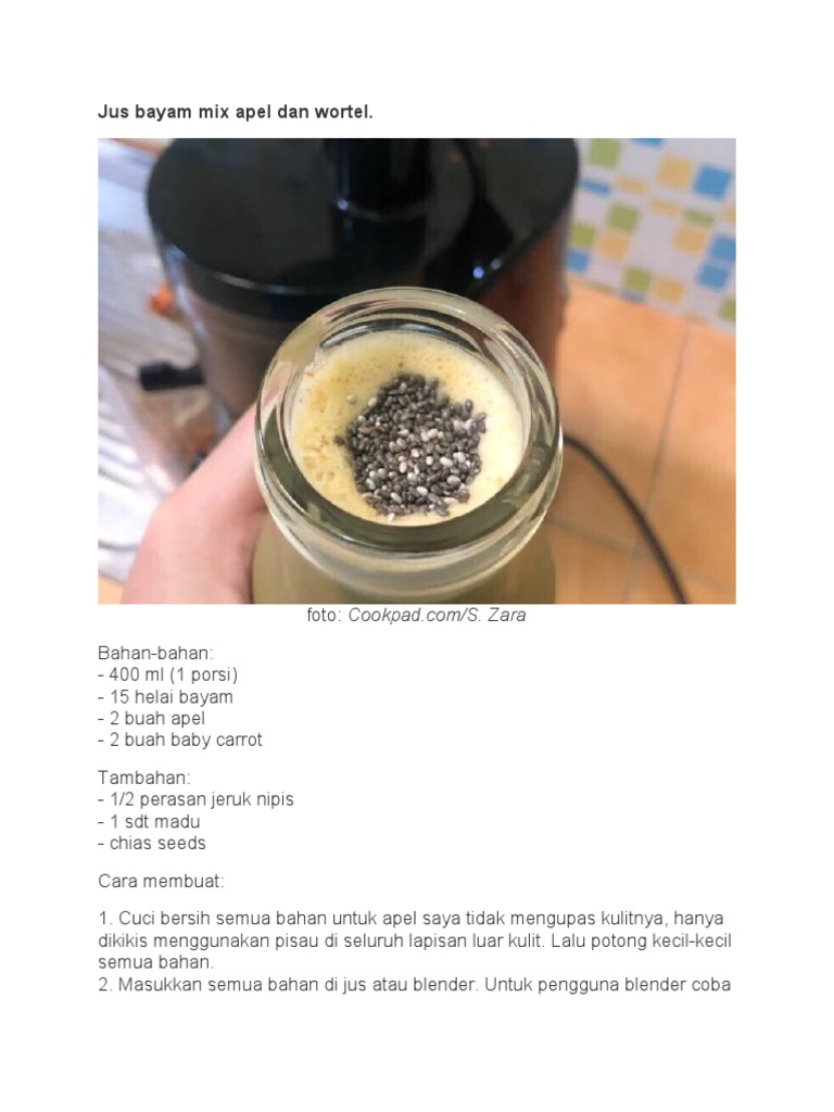 Resep Jus Bayam Mix Apel Dan Wortel | PDF