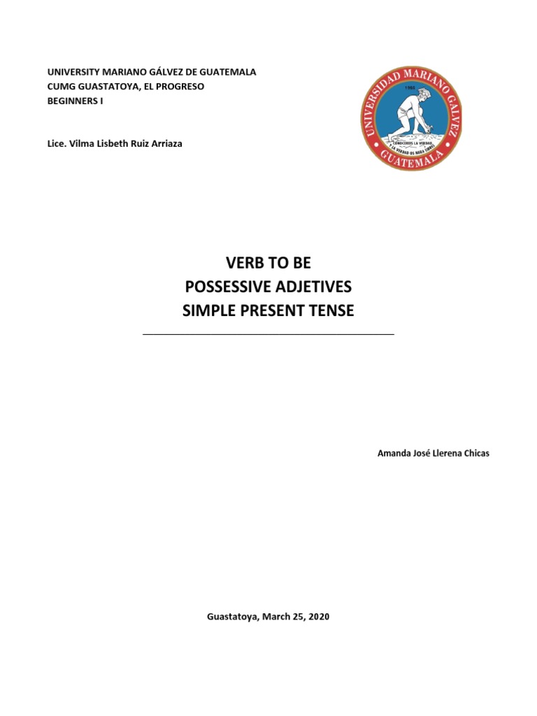 Verb To Be Possessive Adjetives Simple Present Tense | PDF | Sentence ...
