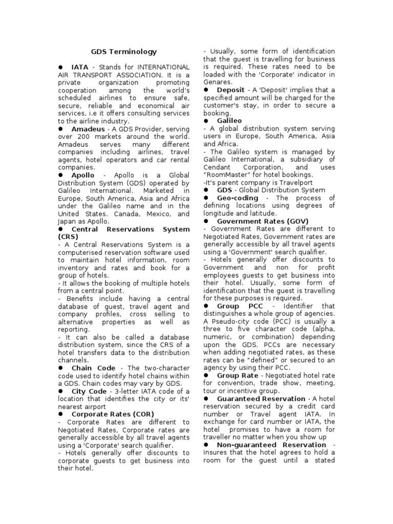 GDS Terminology | PDF | Travel Agency | Airlines