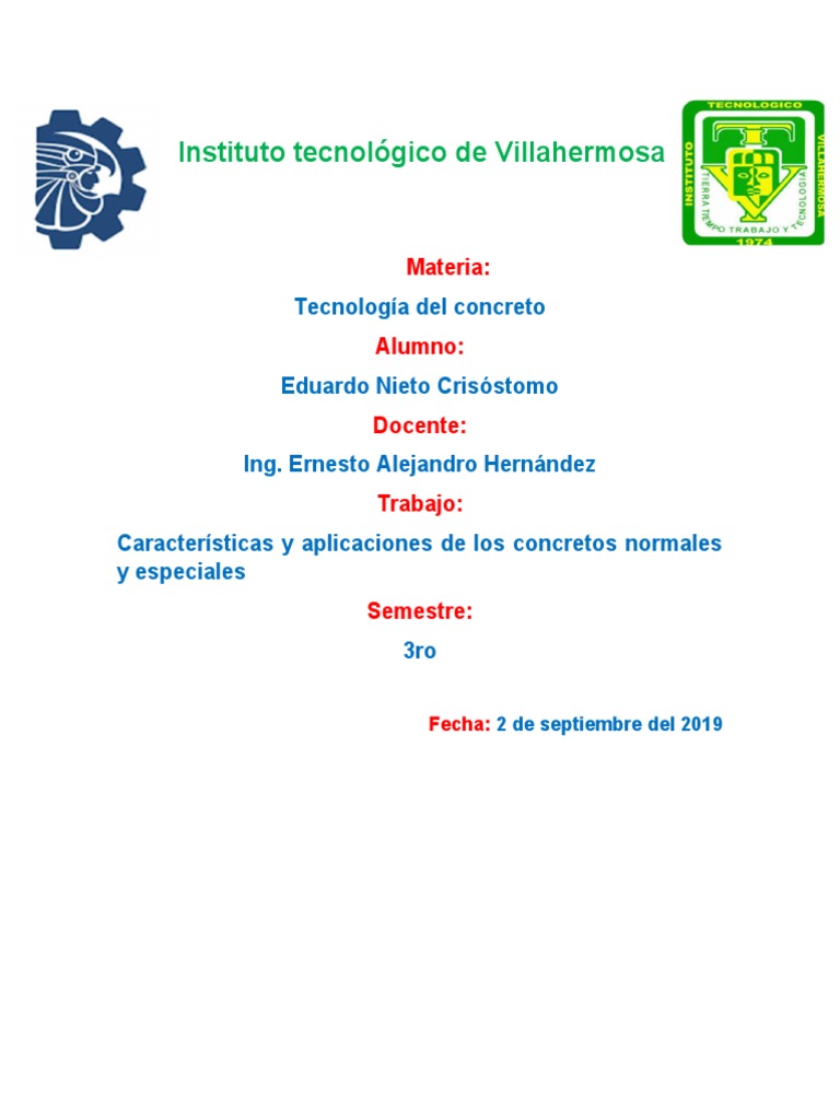 Caracterisiticas y Aplicaciones Del Concreto Normal y Especiales | PDF ...
