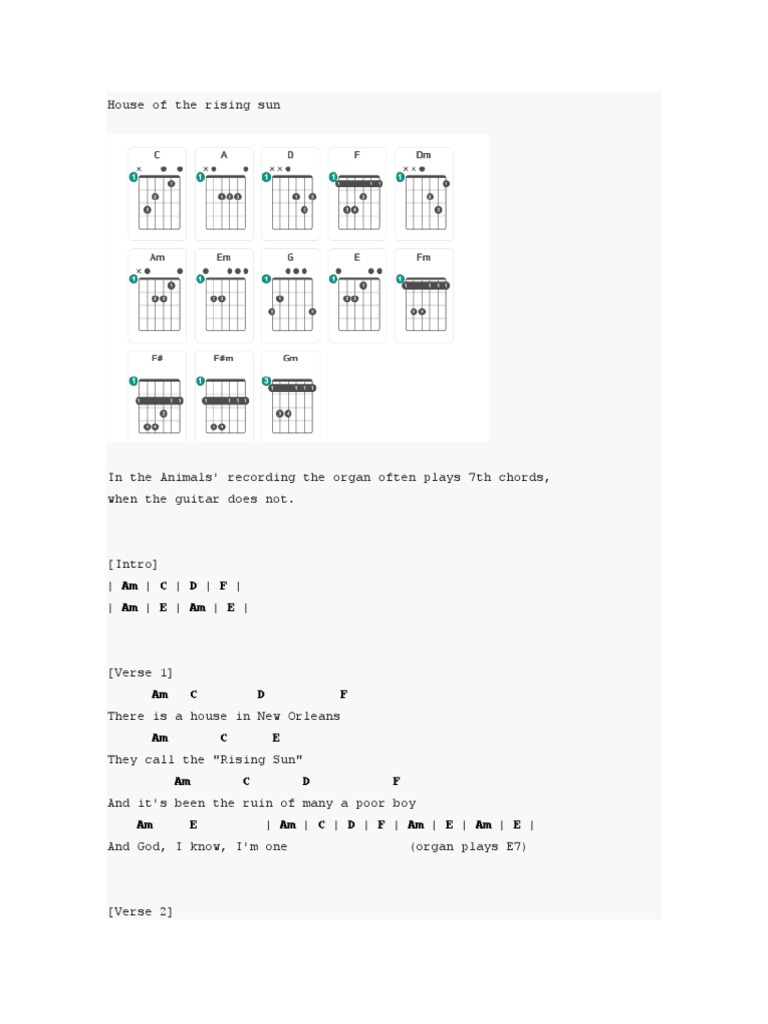 Acordes House of The Rising Sun | PDF | Song Structure | Music Theory