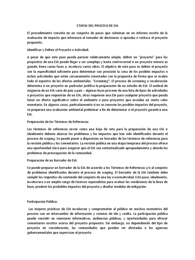 Etapas Del Proceso de Eia | PDF | Evaluación de impacto ambiental | Business