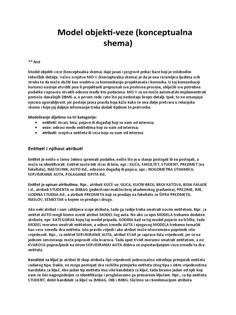 Model Objekti-Veze (Konceptualna Shema) | PDF
