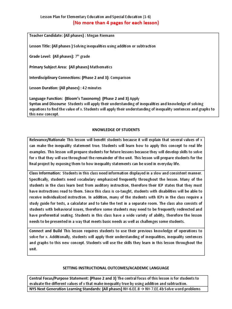 Lesson Plan 3 | PDF | Inequality (Mathematics) | Question