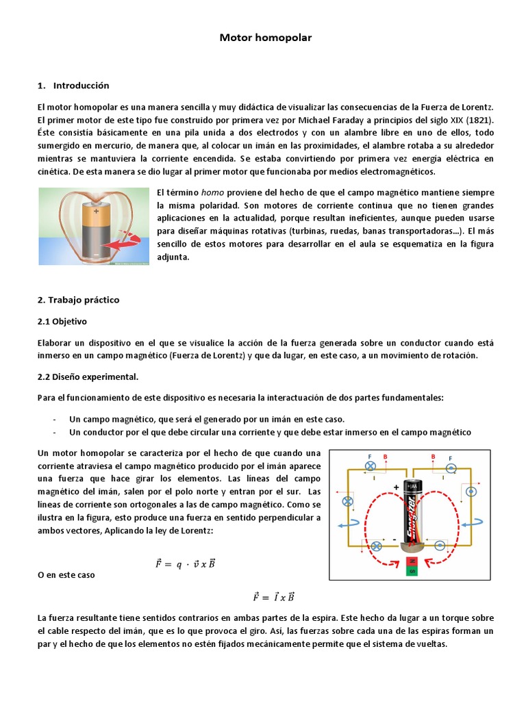 Motor homopolar: construcción y funcionamiento | PDF | Motor eléctrico ...